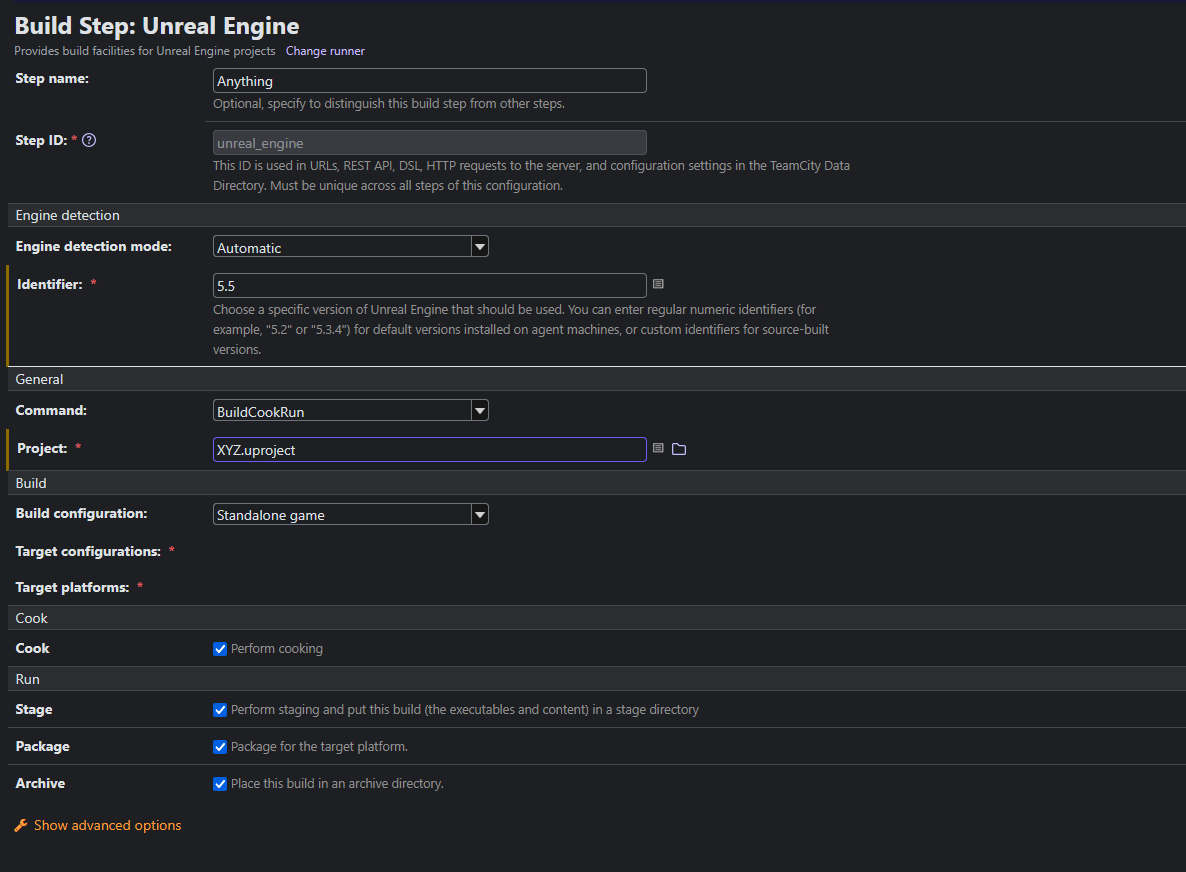 Unreal plugin setup: target-platforms: Target platform list is missing ...